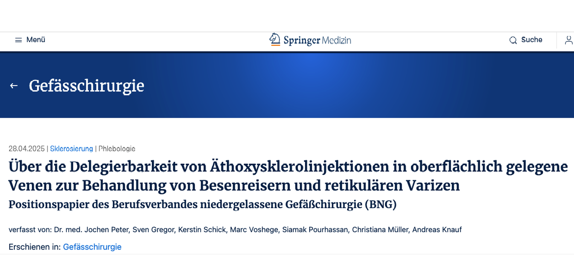 Über die Delegierbarkeit von Äthoxysklerolinjektionen in oberflächlich ...